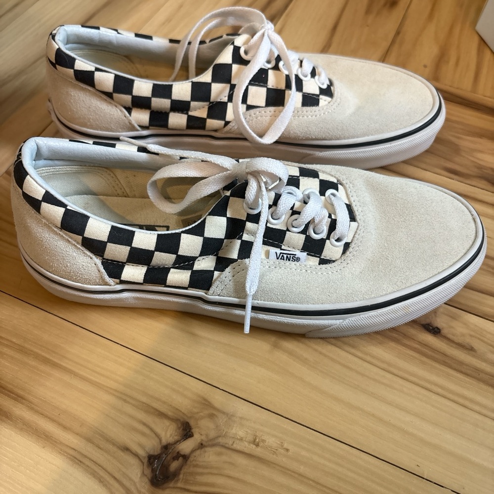 Vans Cream and Black Checkerboard Shoes - Gem